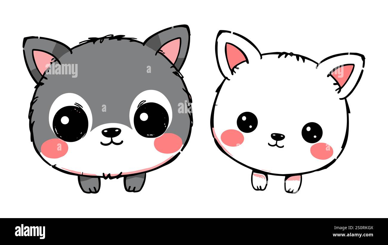 Two cute cartoon dogs standing next to each other Stock Vector Image ...