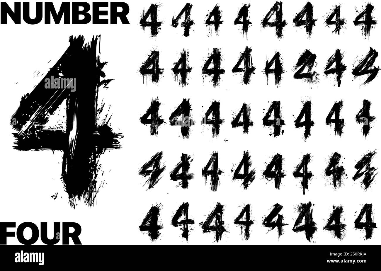Vector number Four. Many variations of the number 4 on a white ...