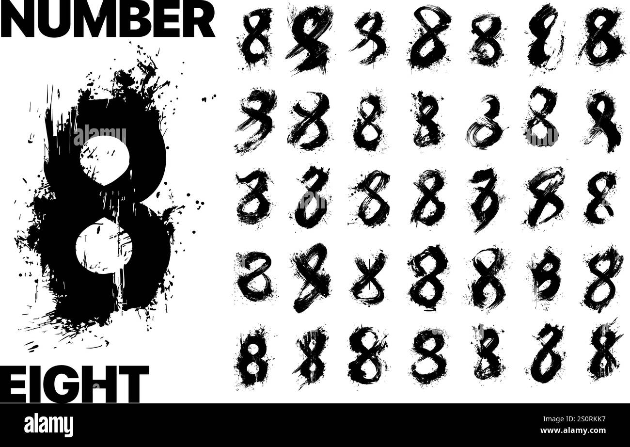 Vector number Eight. Many variations of the number 8 on a white ...
