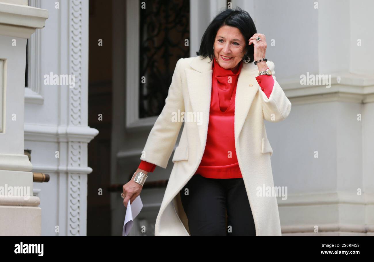 Outgoing Georgian President Salome Zourabichvili holds a press ...
