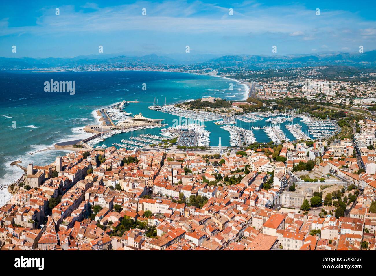 Antibes port aerial panoramic view. Antibes is a city located on the ...