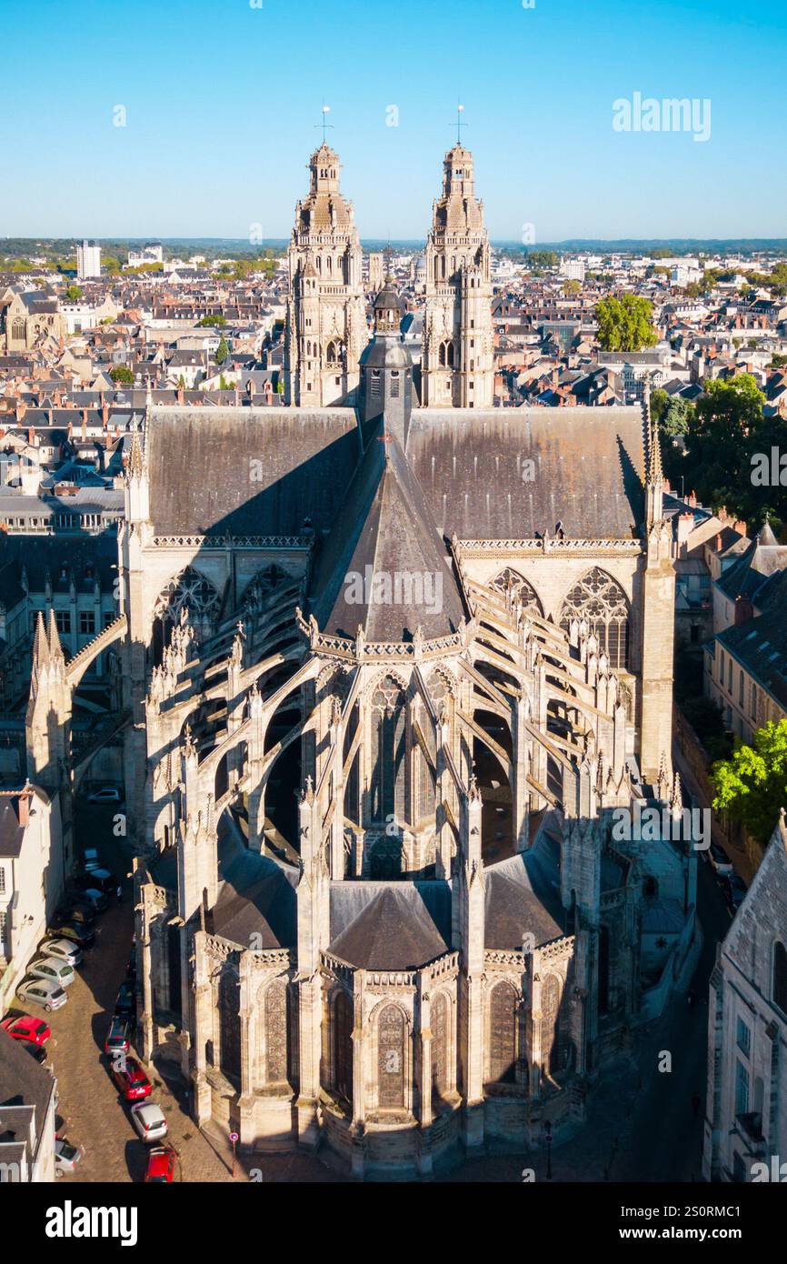 Tours Cathedral aerial panoramic view, a roman catholic church located ...