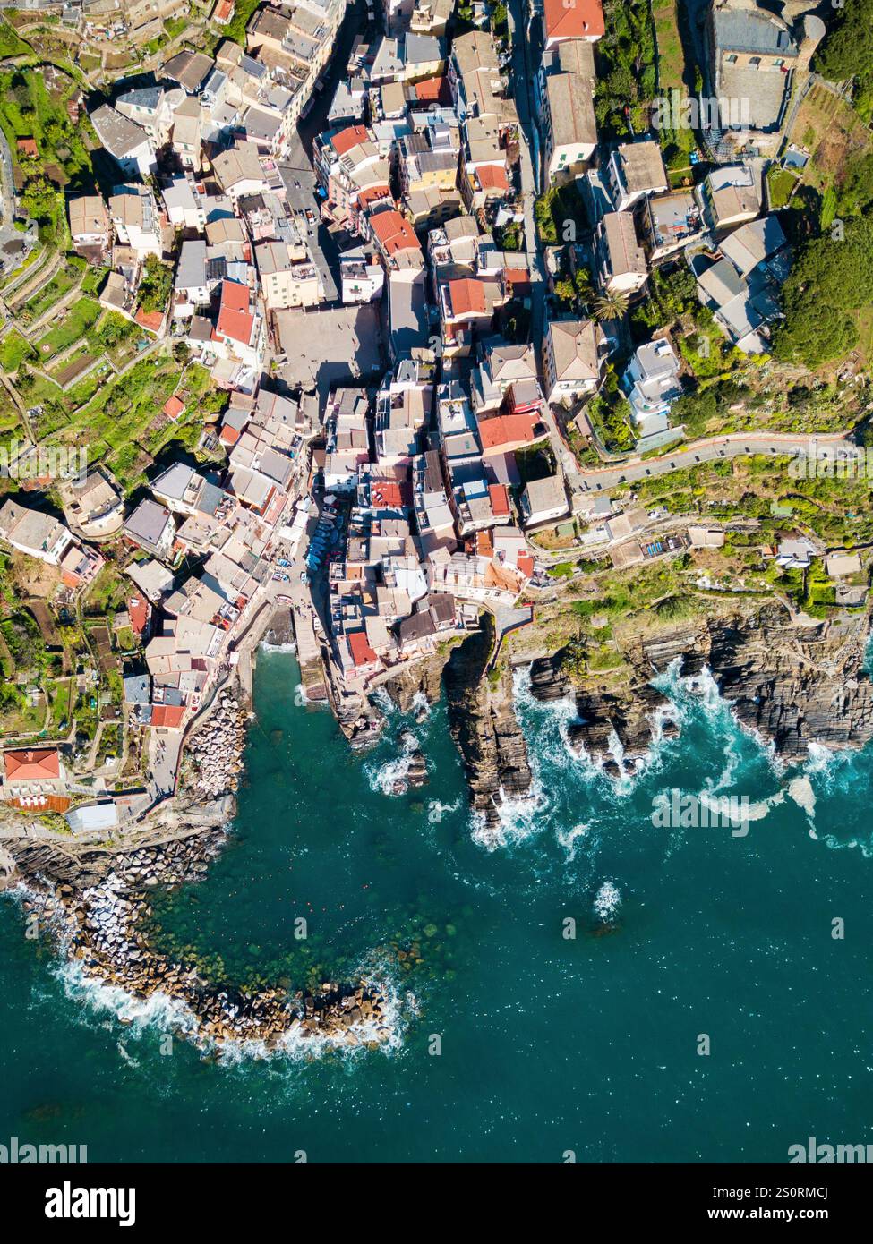 Riomaggiore aerial panoramic view. Riomaggiore is a small town in ...