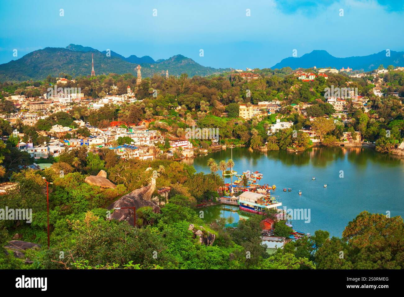 Mount Abu and Nakki lake aerial panoramic view. Mount Abu is a hill ...