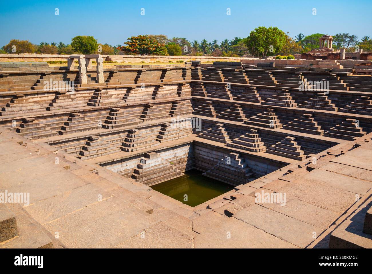 A stepped square water tank at Hampi, the centre of the Hindu ...