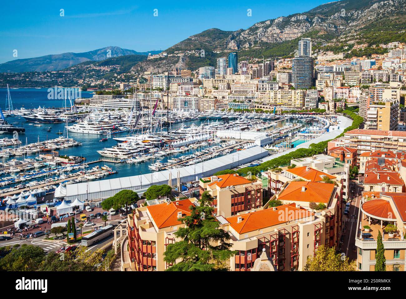 Monte Carlo, Monaco aerial panoramic view. Monaco is a country on the ...