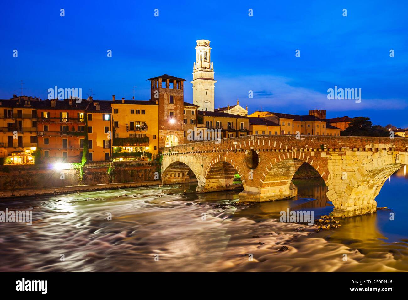 Ponte Pietra bridge is a Roman arch stone bridge crossing the Adige ...