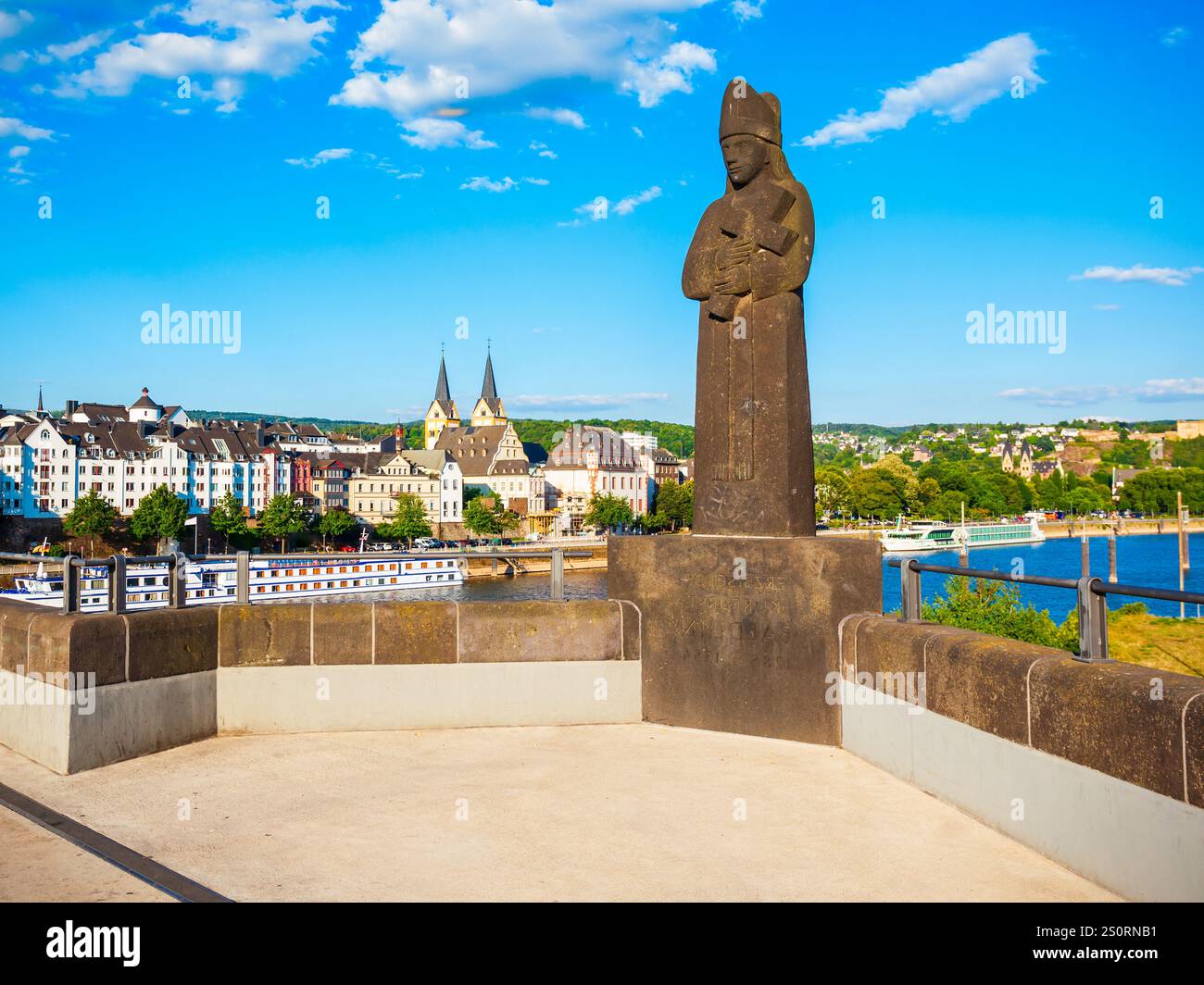 Stone figure of the Elector Balduin of Luxembourg on the Balduin Bridge ...