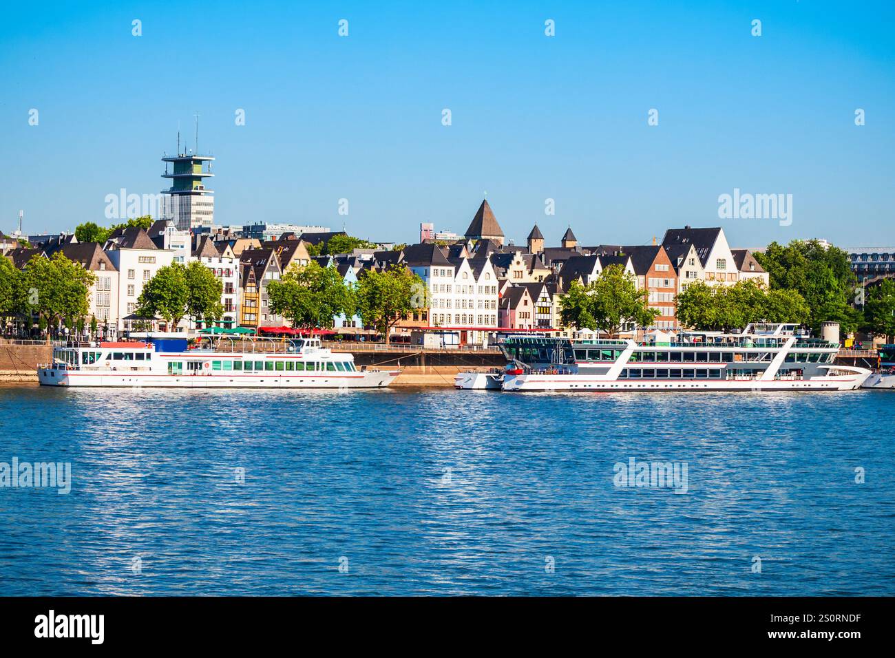 Colorful old houses at the Rhine embankment in the centre of Cologne ...