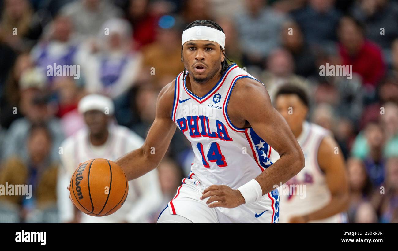 Philadelphia 76ers guard Ricky Council IV leads a fast break during the ...