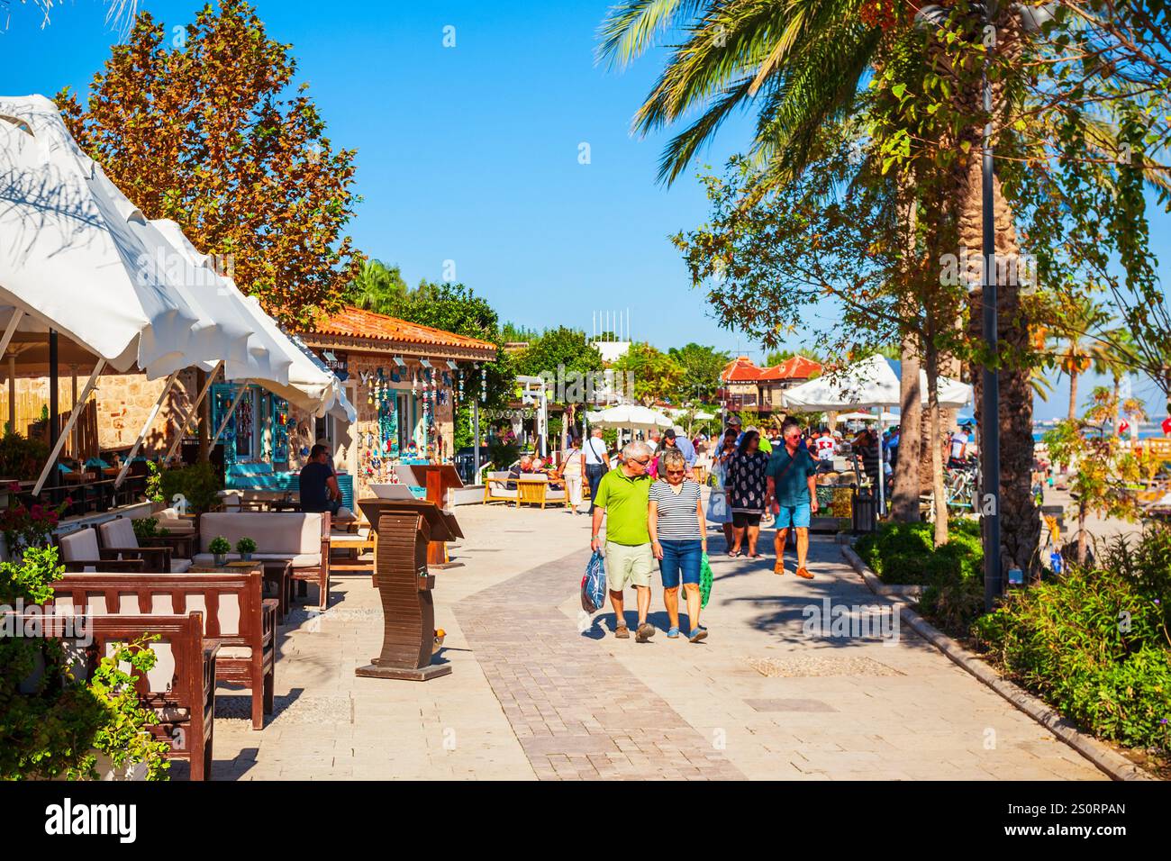 SIDE, TURKEY - NOVEMBER 07, 2019: Promenade in Side city centre in ...