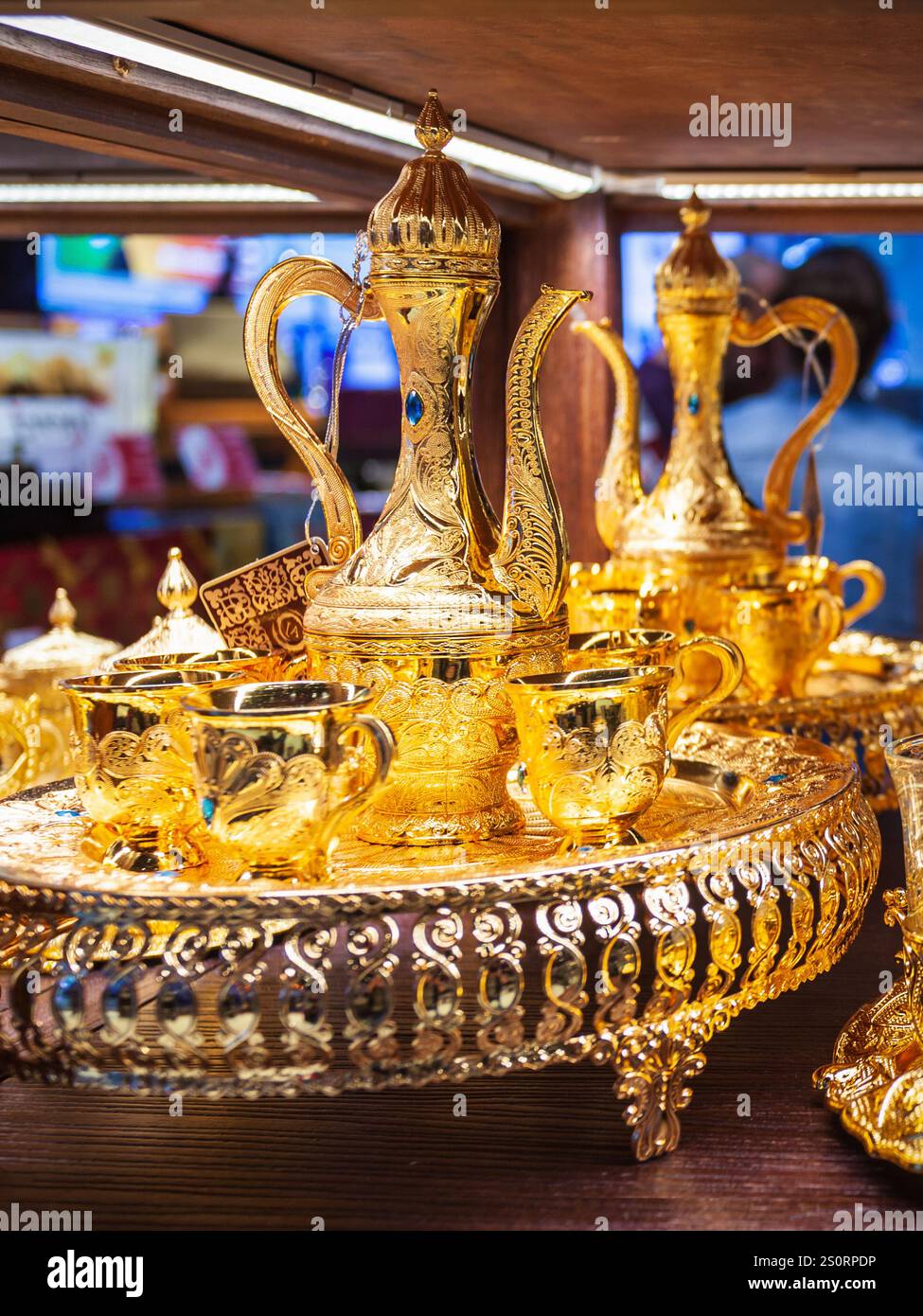 DUBAI, UAE - MARCH 02, 2019: Traditional arabic tea pot souvenir in the ...