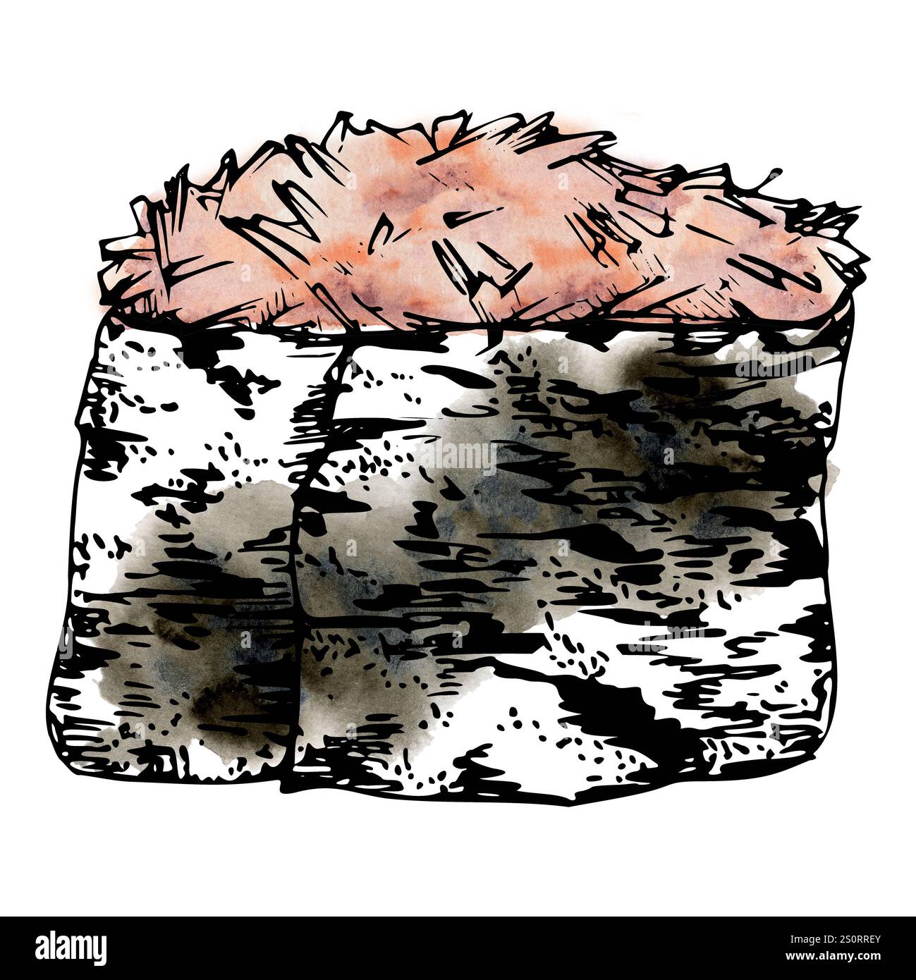 Traditional Japanese food, gunkan sushi seaweed nori wrap with raw fish ...