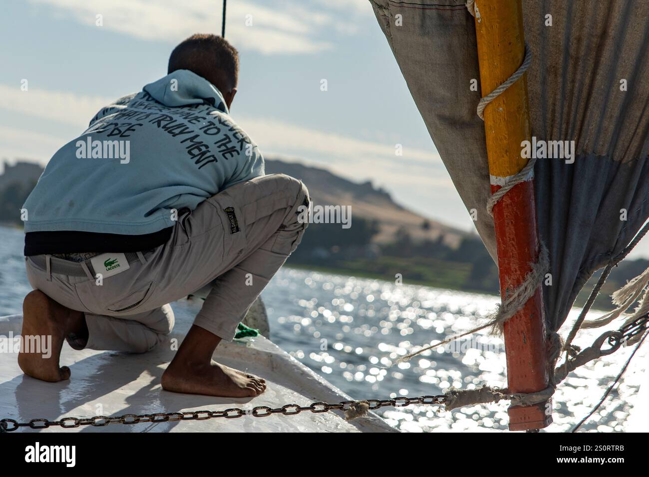 Aswan, Egypt; January 18, 2024: Experience sailing a sailing felucca on ...
