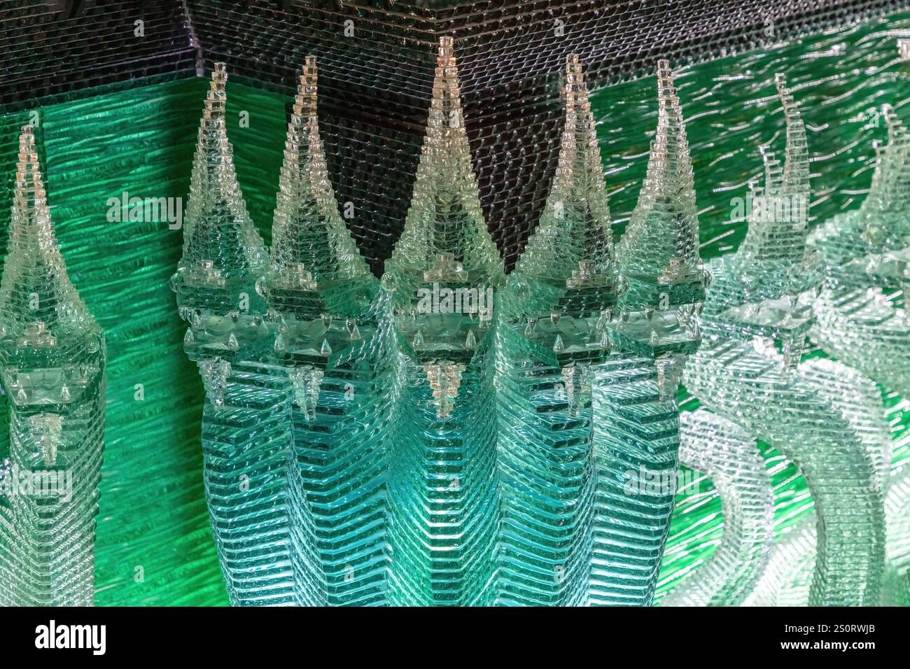 Glass serpent sculptures surrounding the emerald-green glass pagoda at ...