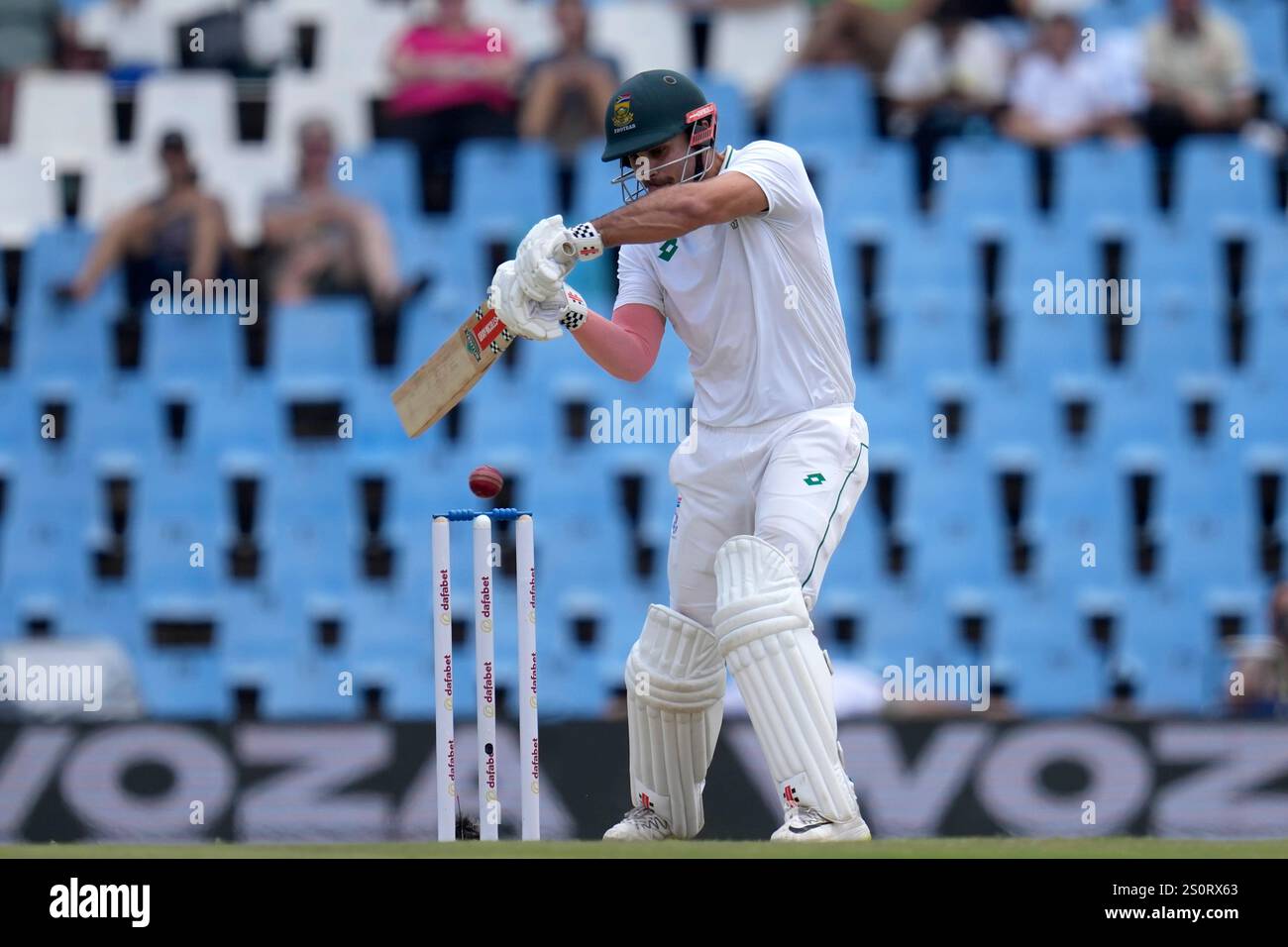 South Africa's David Bedingham plays a shot during day four of the Test ...