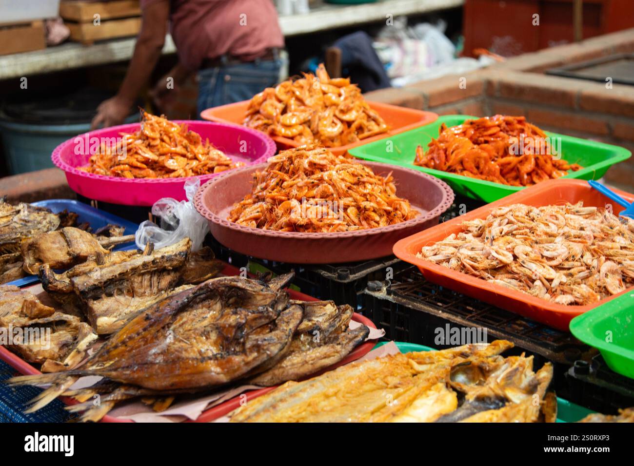 Dried fish on display at a food market stall in Oaxaca, Mexico Stock ...