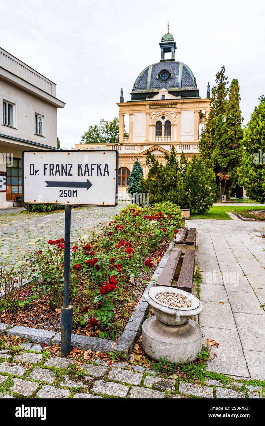 Signboard pointing the grave of Czech writer Franz Kafka in the New ...