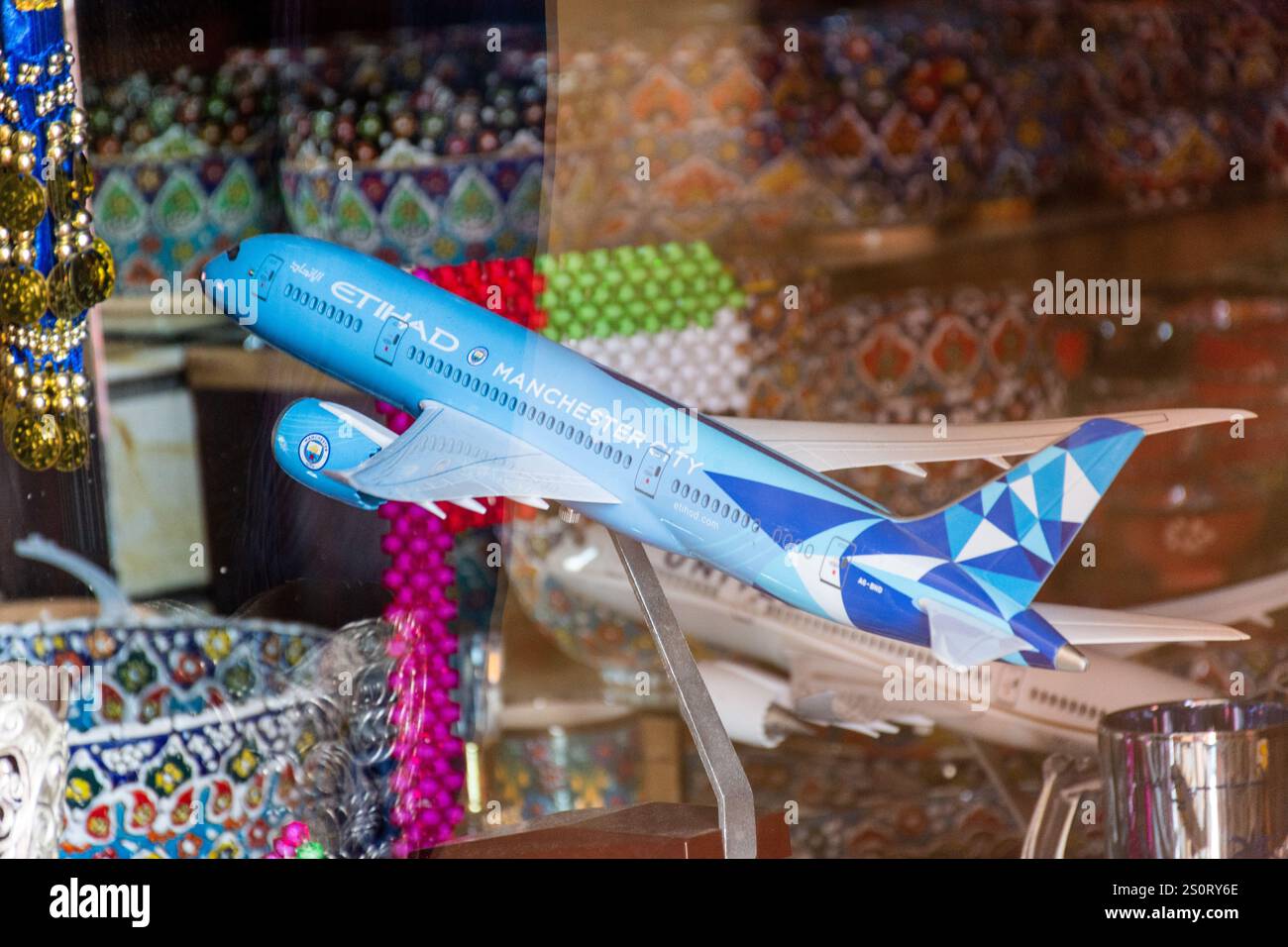 Etihad Manchester City model plane in a gift shop in Al Seef Dubai ...