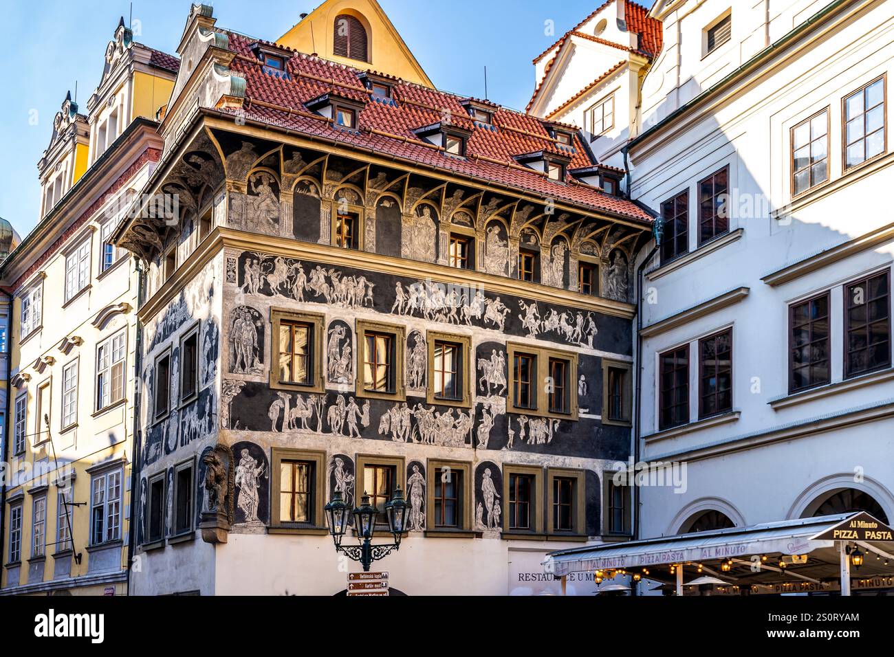 Facade with sgraffito of House at the Minute (in Czech "Dům U Minuty ...