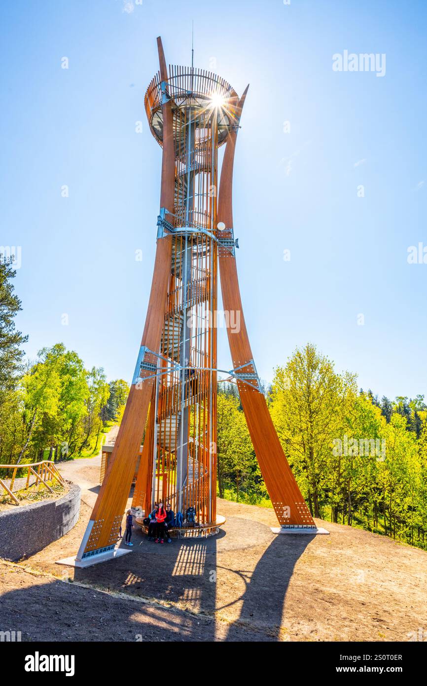 The Hamstejn lookout tower, resembling a rocket, stands tall in ...