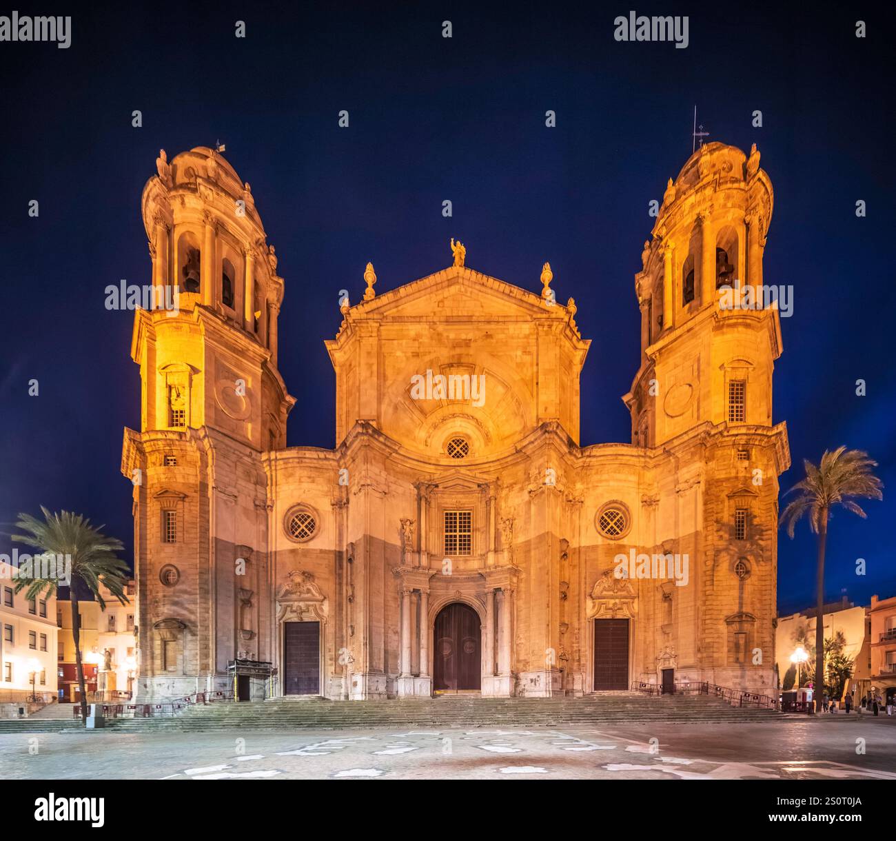 Majestic illuminated Cadiz Cathedral showcasing baroque and ...