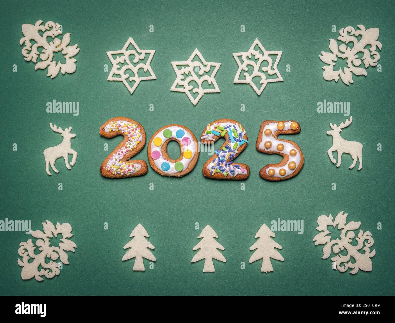 Brightly decorated numbers forming the year 2025 surrounded by assorted ...