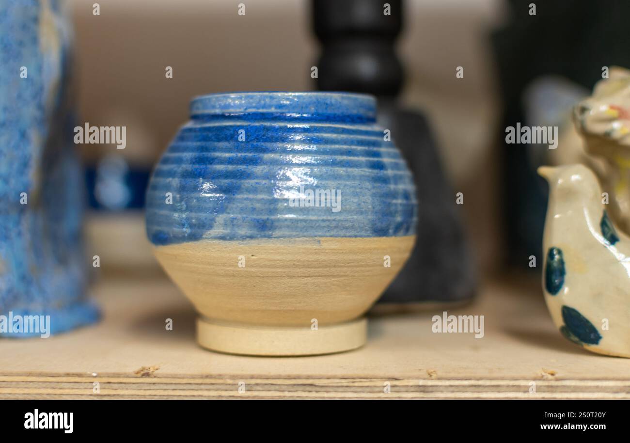 Samples of ceramic art objects and tabelware made on workshop in art ...