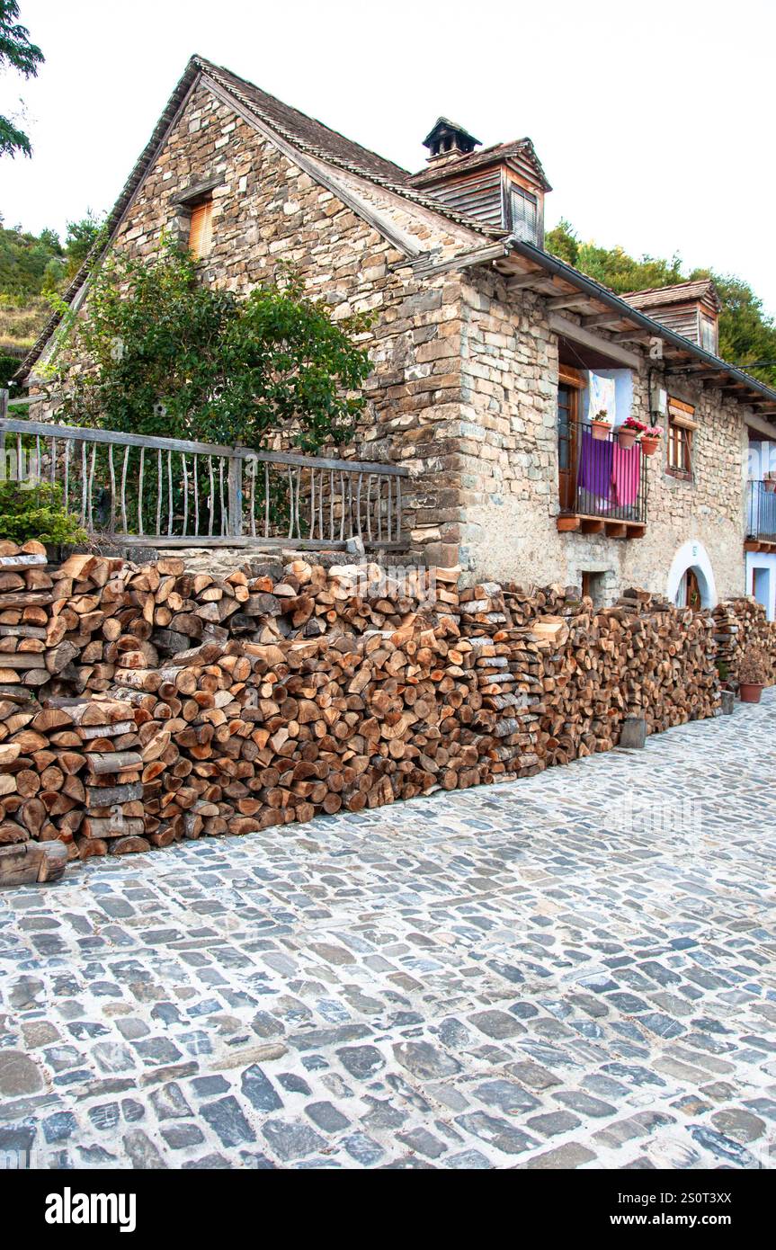 Traditional Architecture of Pyrenees Village of Anso. Huesca. Spain ...