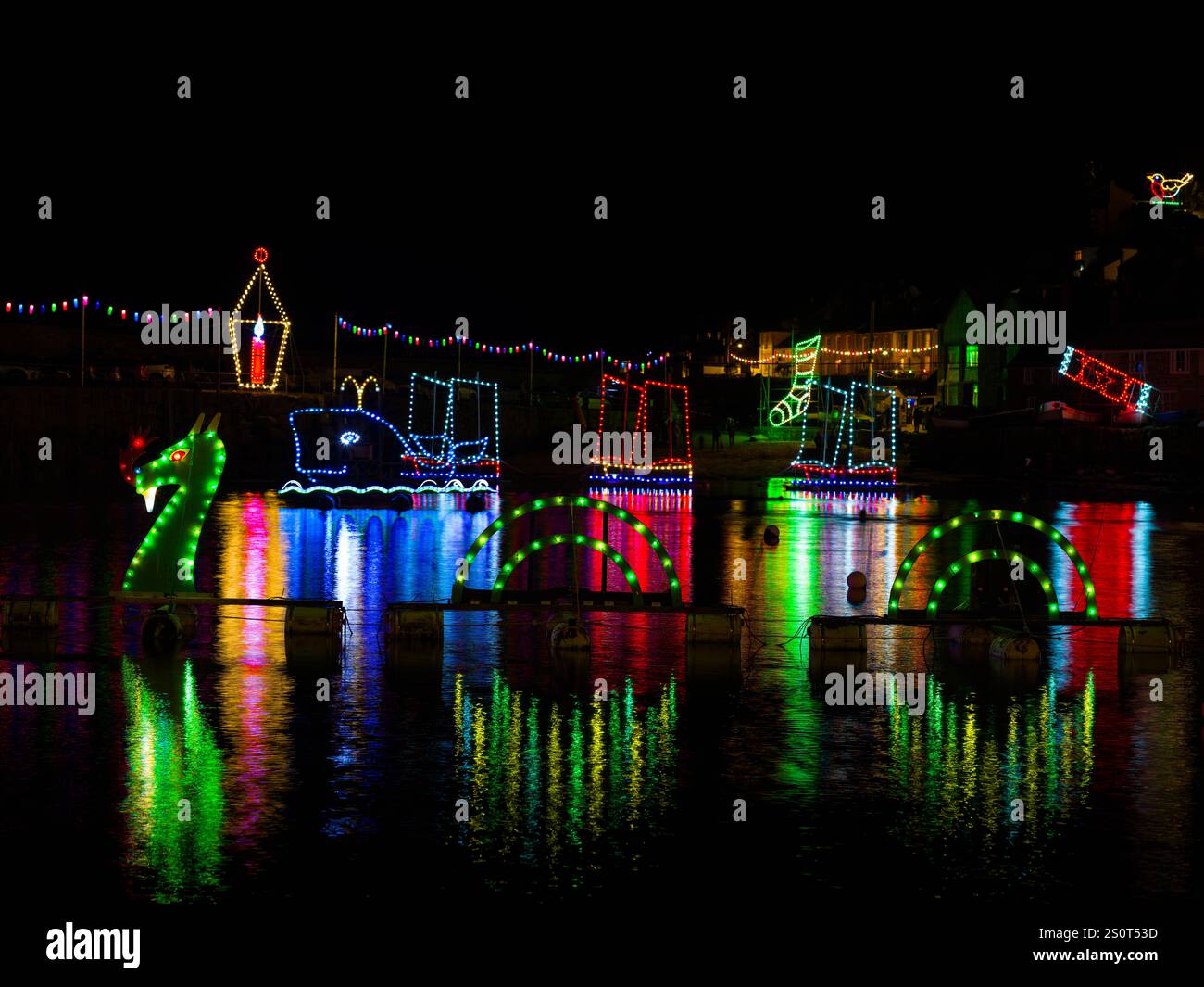 Mousehole Harbour Christmas Lights 2024 Stock Photo - Alamy