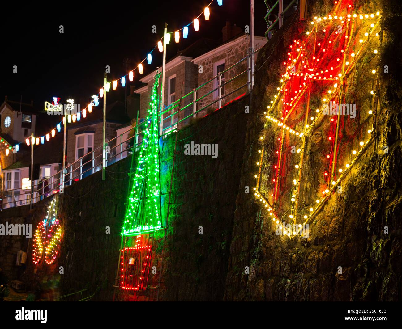 Mousehole Harbour Christmas Lights 2024 Stock Photo - Alamy