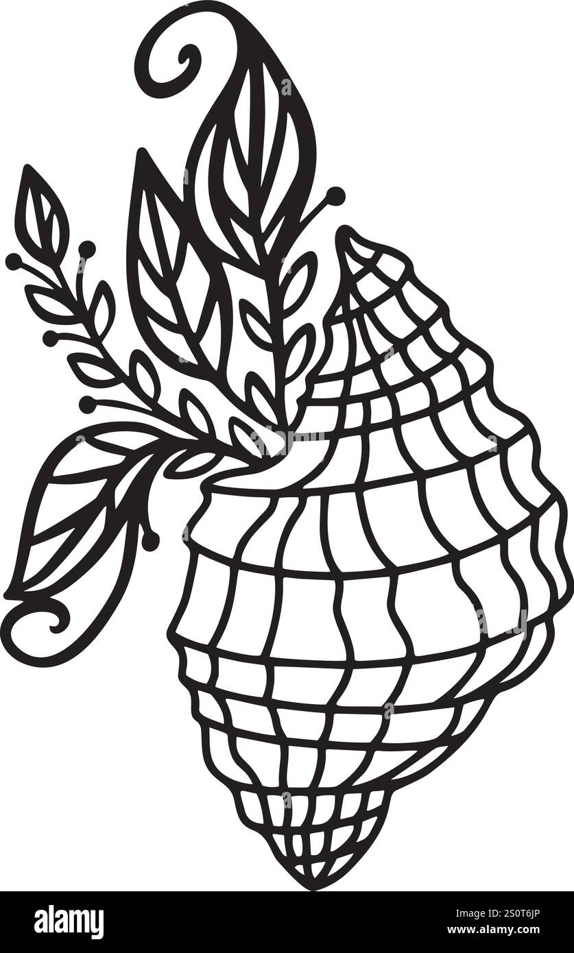 Black seashell silhouette with delicate flowers in vector format, ideal ...