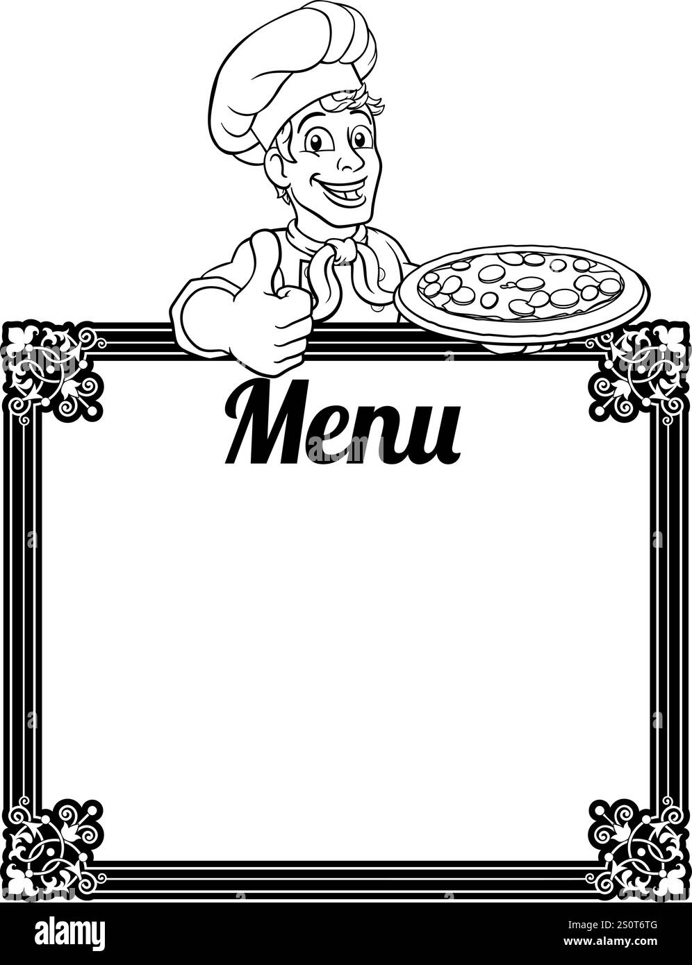 Pizza Chef Cook Cartoon Man Menu Sign Background Stock Vector Image ...
