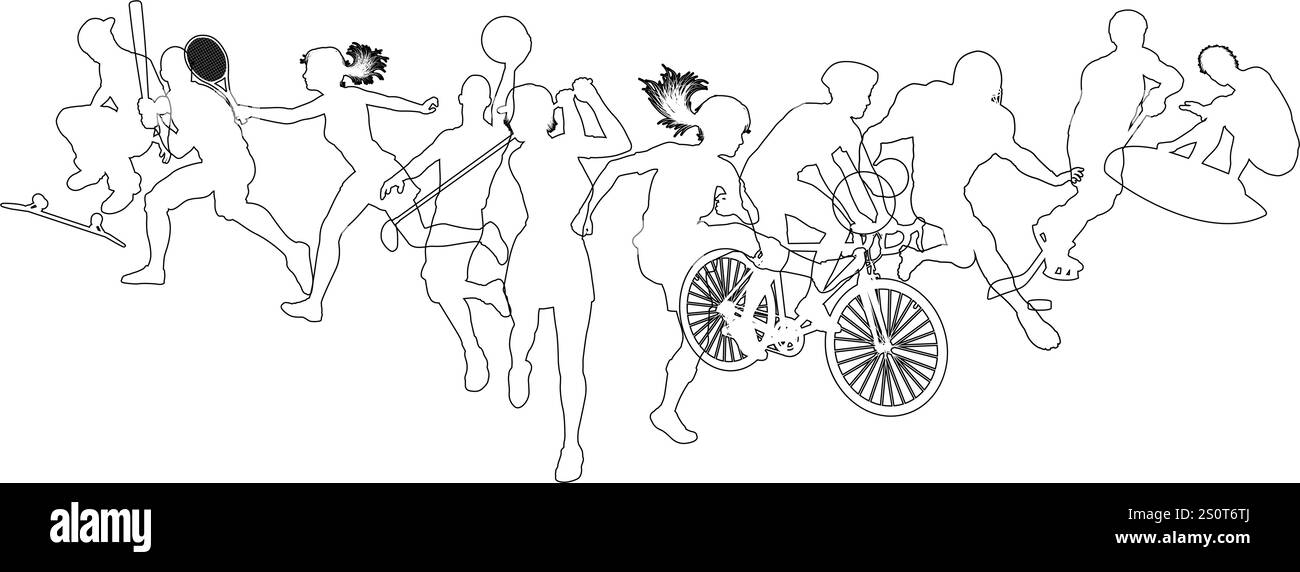 Sports Active Fitness Sport Silhouette People Set Stock Vector Image ...