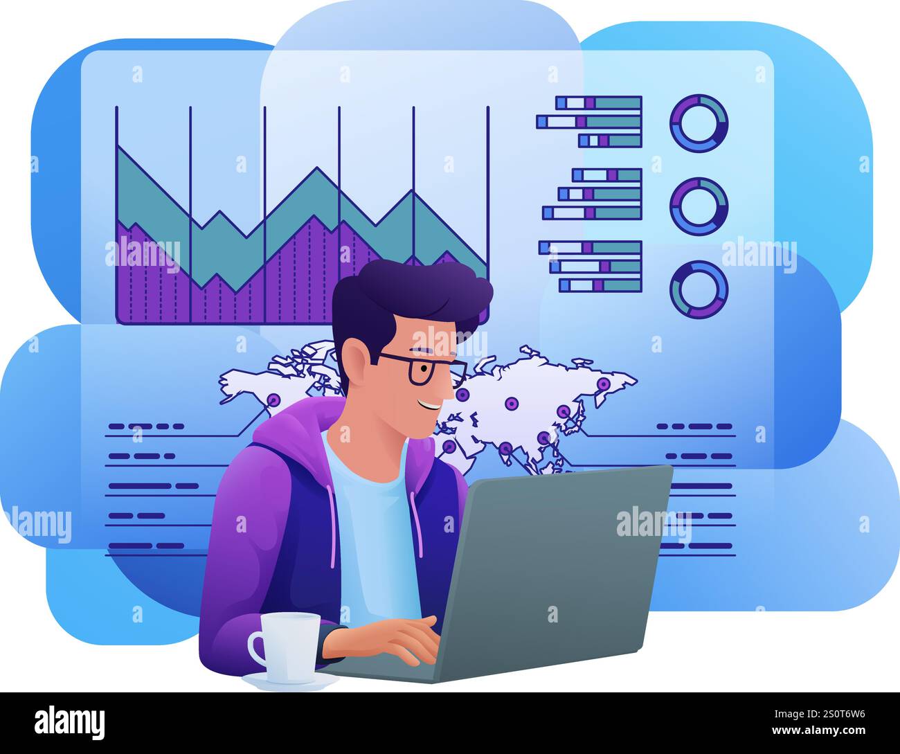 Man Working Laptop Business Report Illustration Stock Vector Image ...