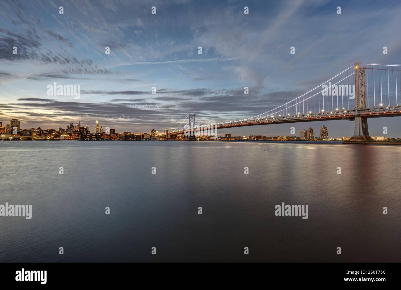 The Ben Franklin Bridge and the skyline of Philadelphia with the ...