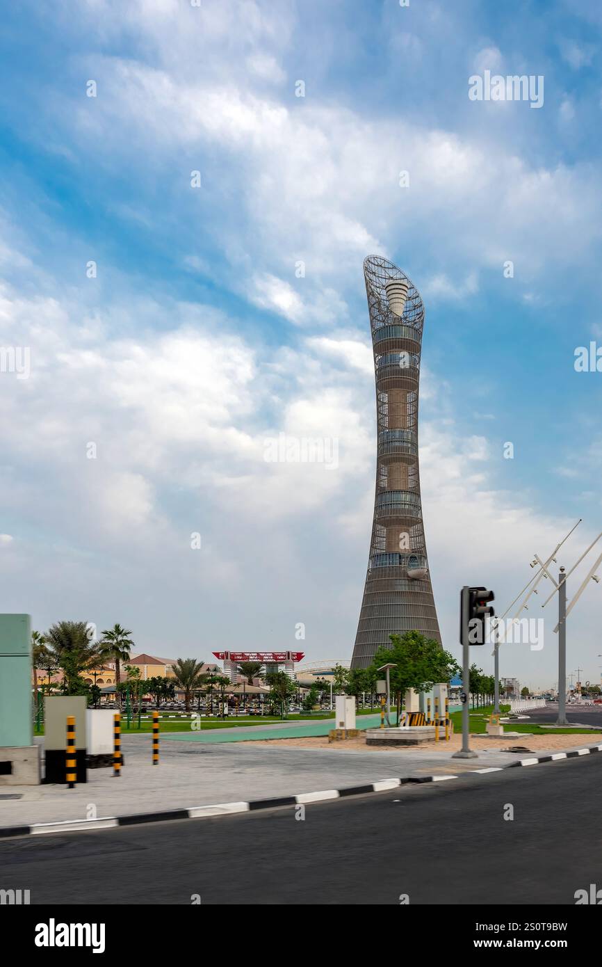 View of the Aspire Tower Torch Doha Hotel. a tallest building in the ...