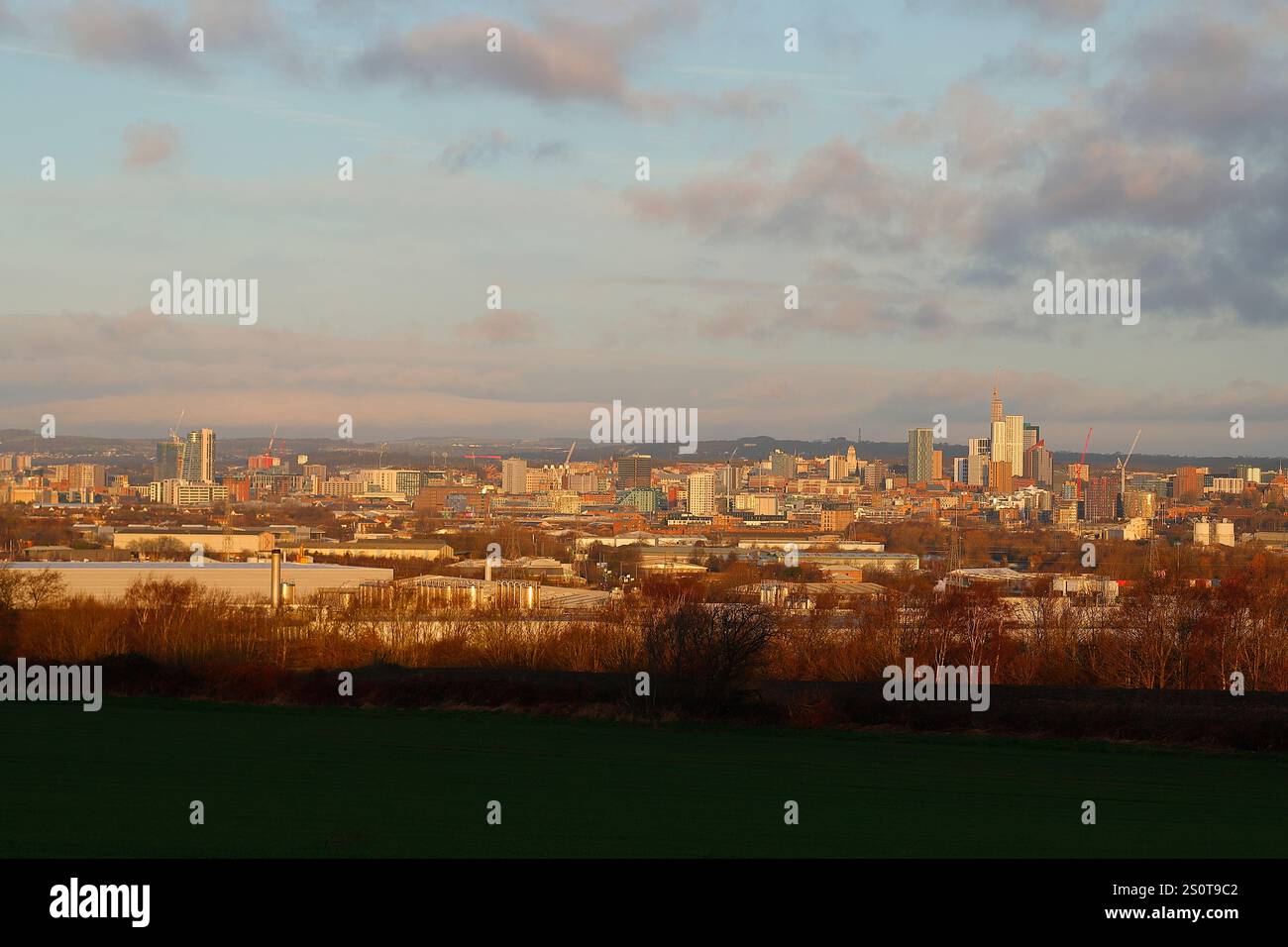 A distant view of Leeds City Centre,West Yorkshire, with various new ...