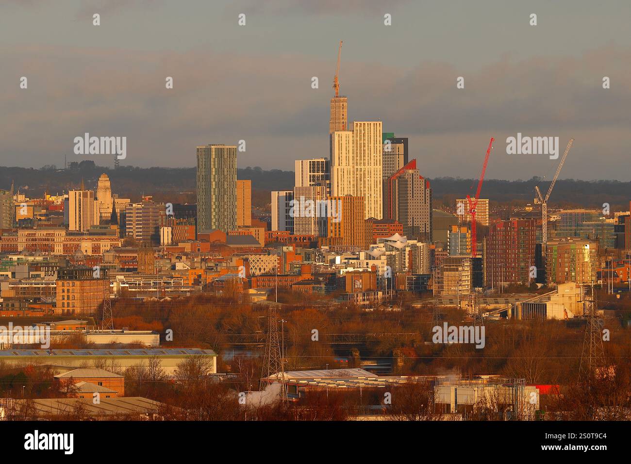 A distant view of Leeds City Centre,West Yorkshire, with various new ...