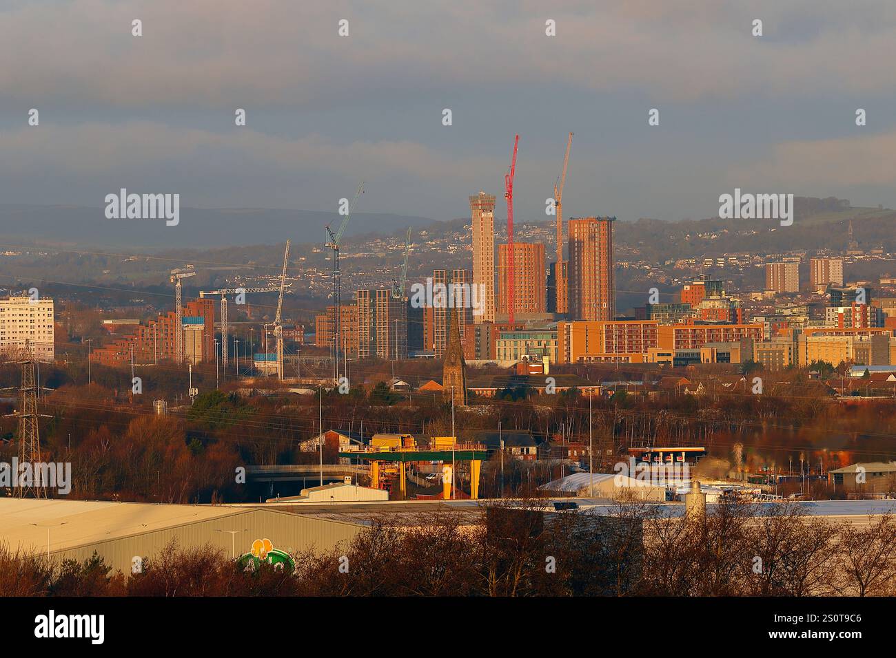 A distant view of Leeds City Centre,West Yorkshire, with various new ...