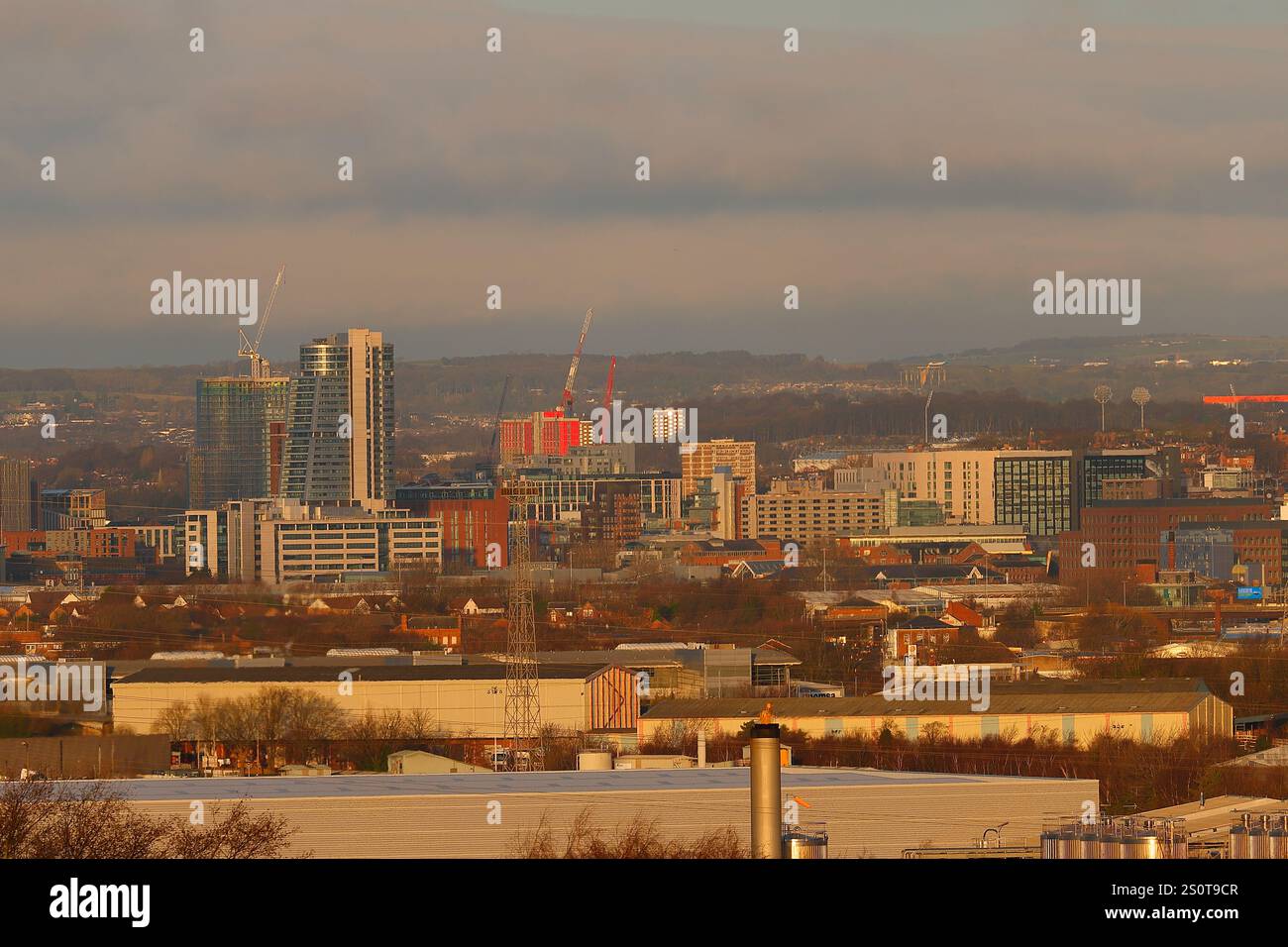 A distant view of Leeds City Centre,West Yorkshire, with various new ...