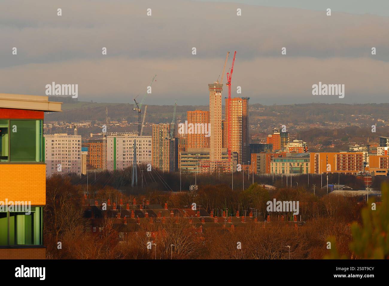 A distant view of Leeds City Centre,West Yorkshire, with various new ...