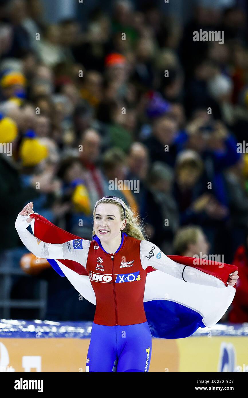 HEERENVEEN - Joy Beune cheers after winning the Dutch all-round speed ...