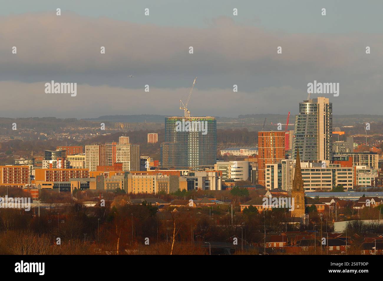 A distant view of Leeds City Centre,West Yorkshire, with various new ...