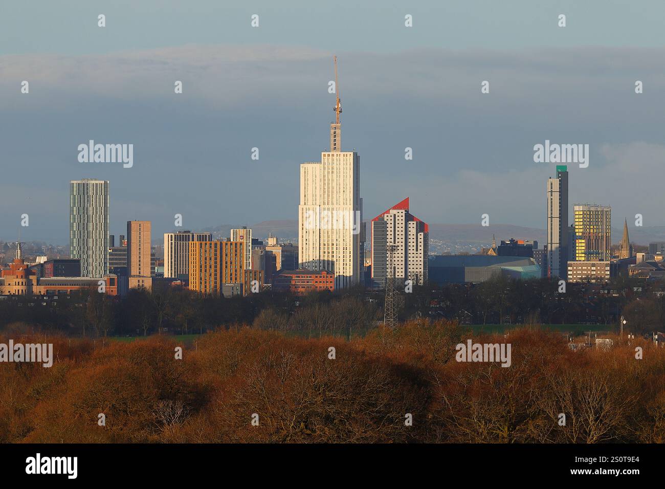 A distant view of Leeds City Centre,West Yorkshire, with various new ...