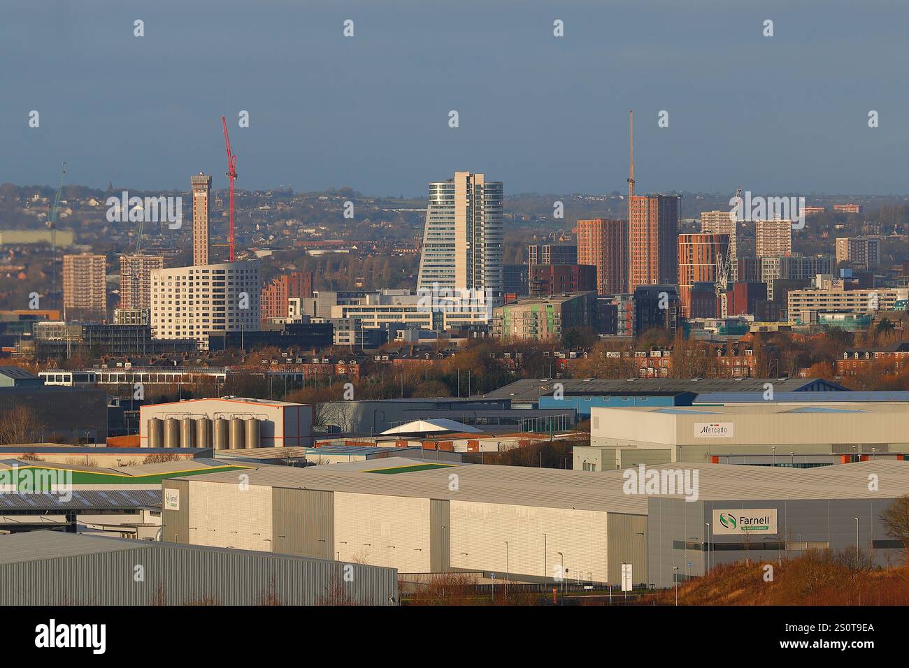 A distant view of Leeds City Centre,West Yorkshire, with various new ...