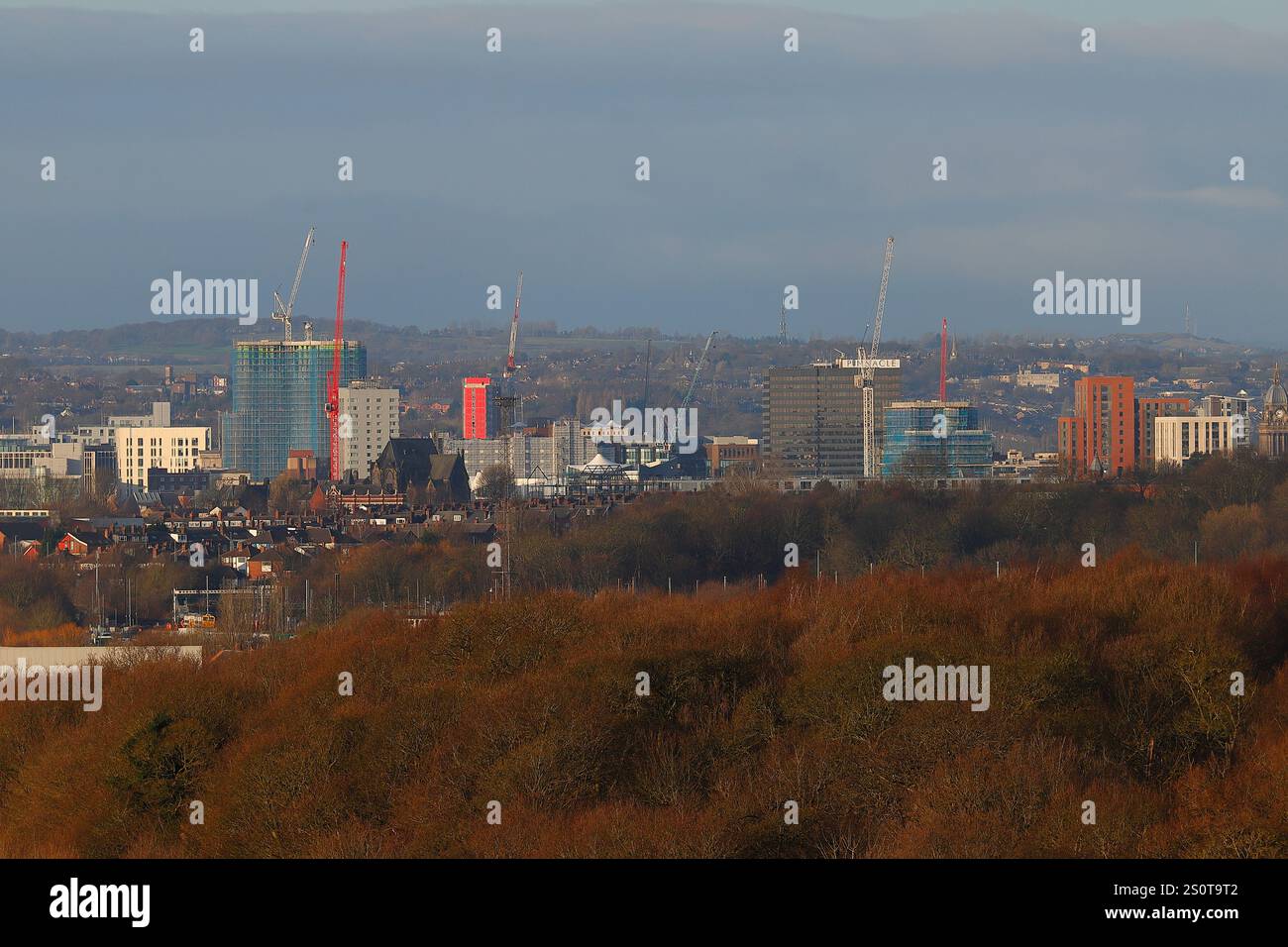 A distant view of Leeds City Centre,West Yorkshire, with various new ...