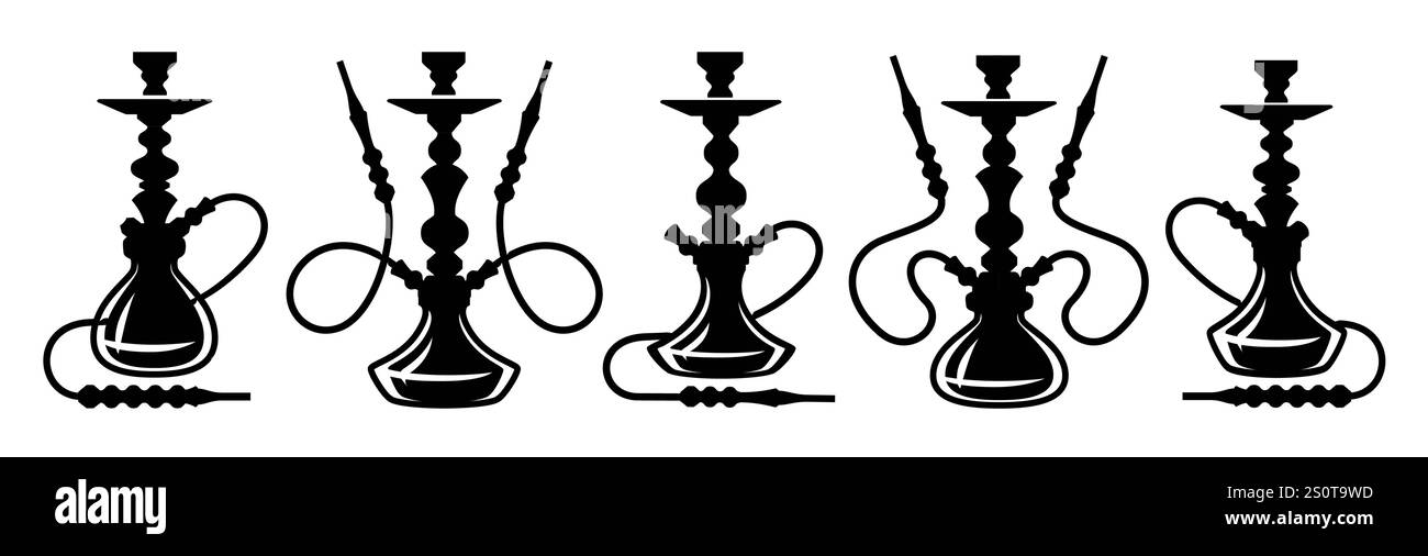 Hookah set of symbols. Smoking tobacco icons. Shisha silhouette vector ...