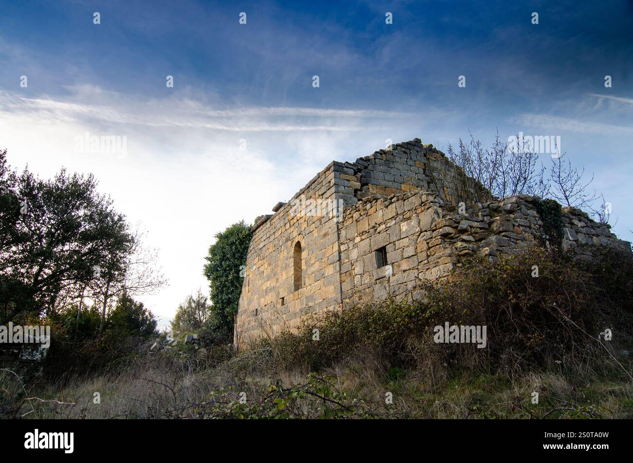 Osa remains village and panoramic views of Itoiz reservoir. Arce Valley ...