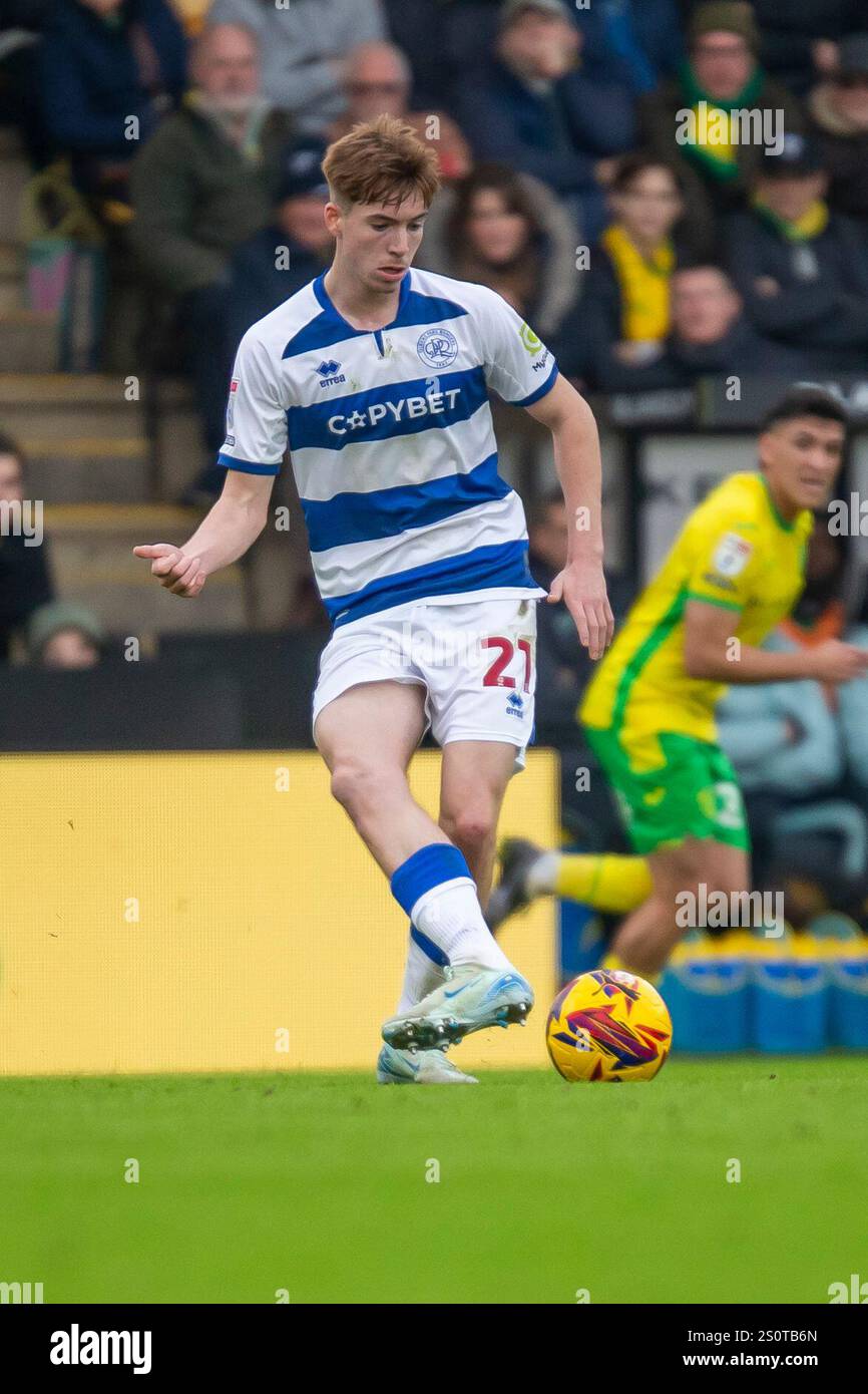 Norwich, UK. 29th Dec, 2024. Kieran Morgan of Queens Park Rangers on ...